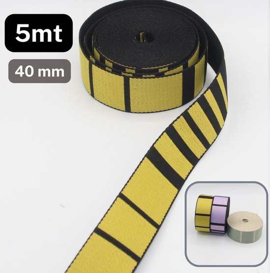 5 Meter TASSENBAND Met Verticale Strepen, Breedte 40MM, Kleur ZWART ...