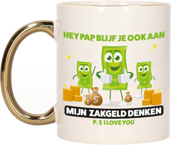 Bellatio Decorations Cadeau koffie/thee mok voor papa - goud/groen - zakgeld - Vaderdag | bol