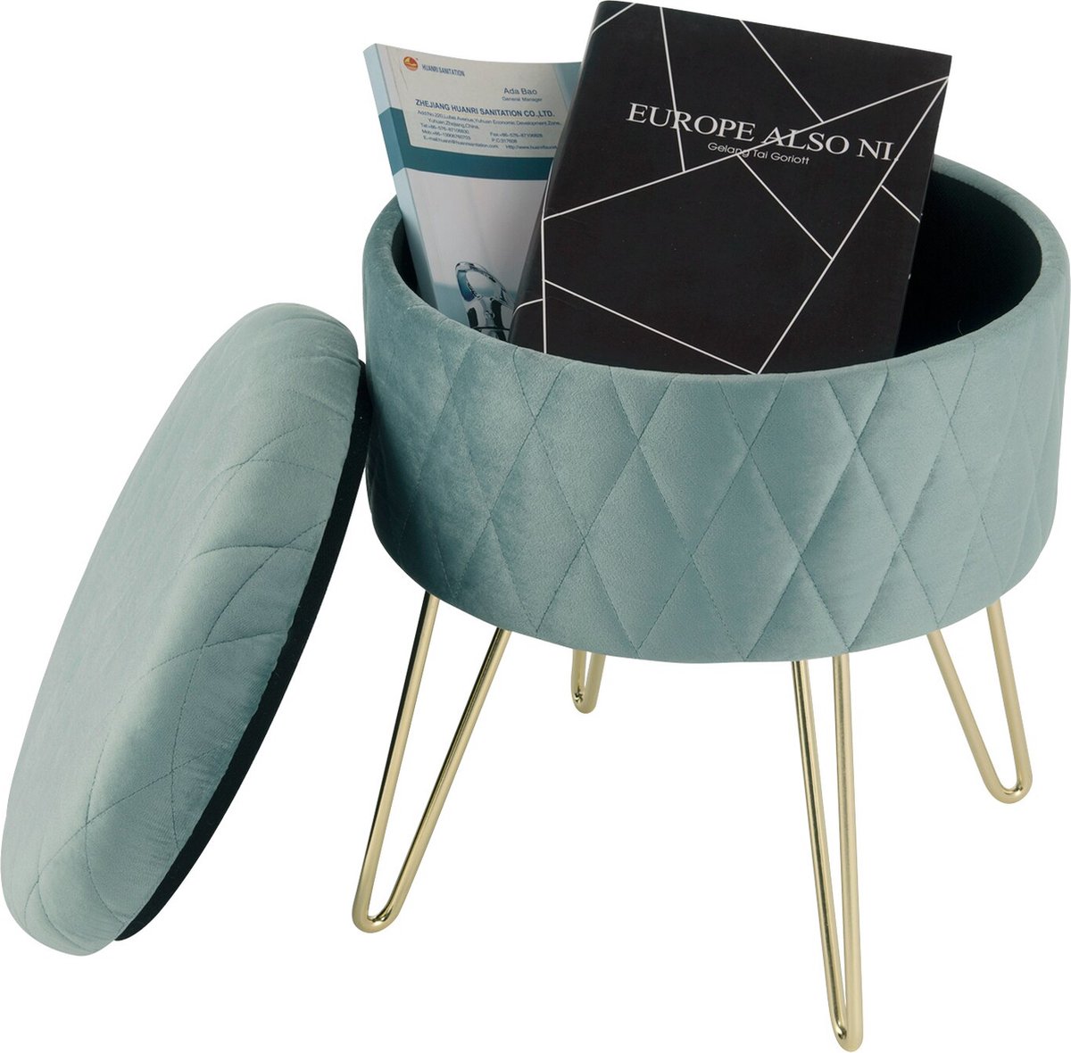 Poef - Poefje - Opbergpoef - Hocker - Bankje - Opslag Poef - Turquoise ...