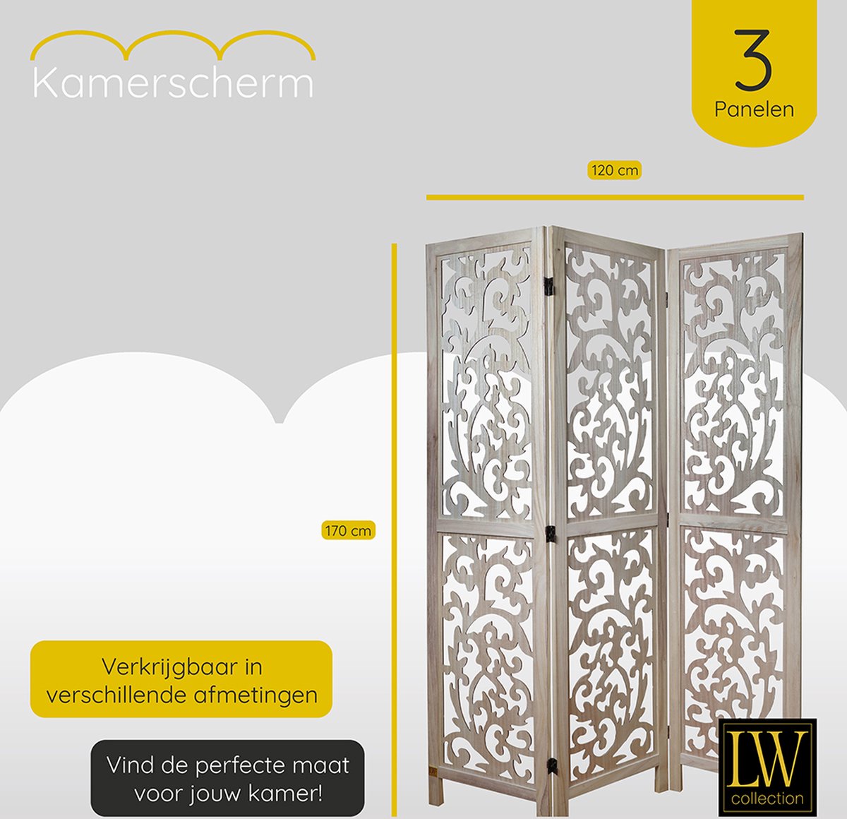 LW Collection Kamerscherm bruin hout - kamerschermen 3 panelen ...