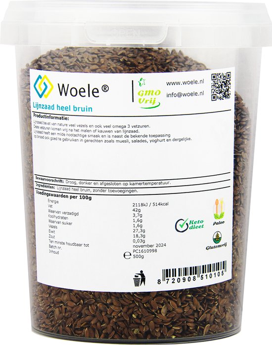 Woele lijnzaad heel bruin GMO vrij 500g | bol