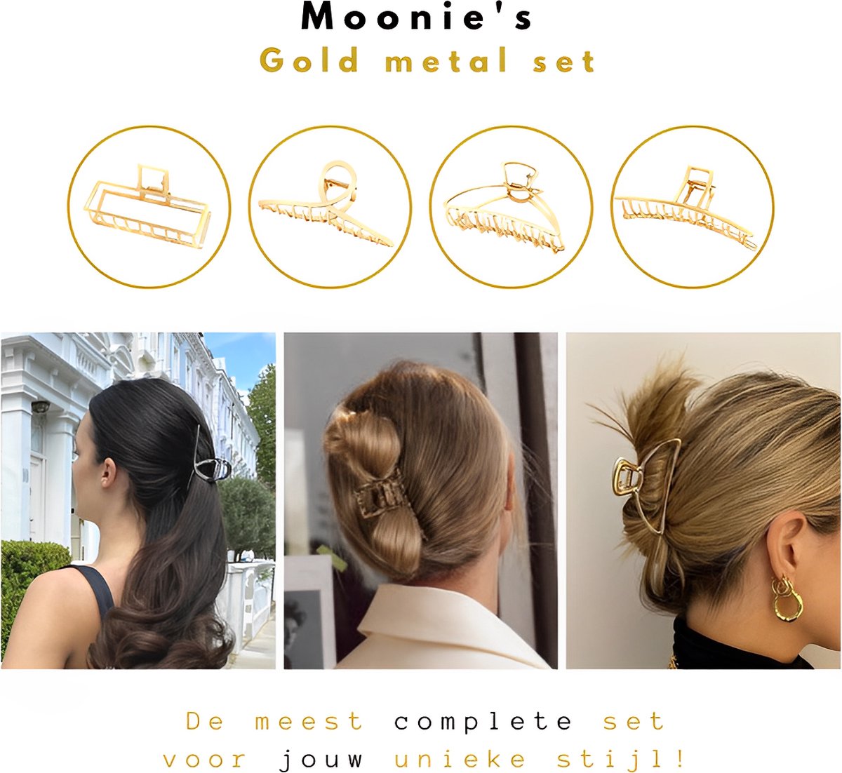 MOONIE'S® Goude Metalen Haarklemmen 4 stuks - Haarklem - Goud Kleurig ...