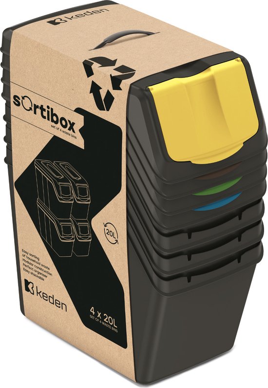 Prosperplast Keden SORTI BOX - Prullenbak - Set afvalbakken 4x20L ...