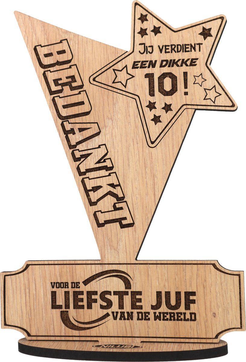 Prijs Juf - houten wenskaart - kaart van hout - bedankt - beste juf van ...