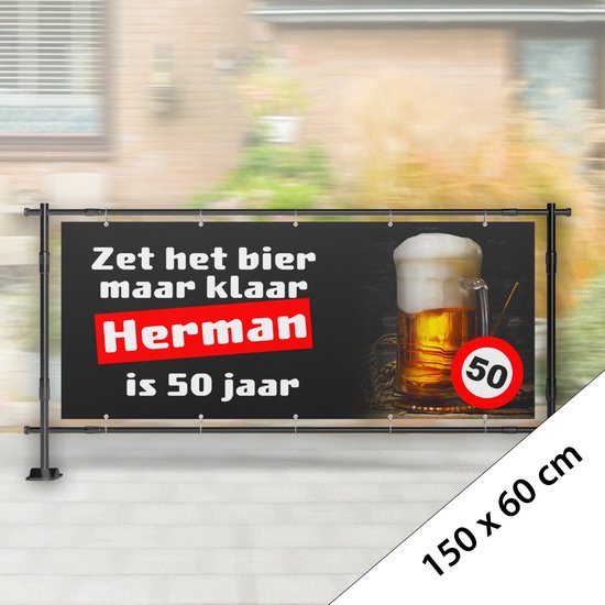 Spandoek Abraham Glas Bier 150 x 60 cm (Met eigen naam) | bol