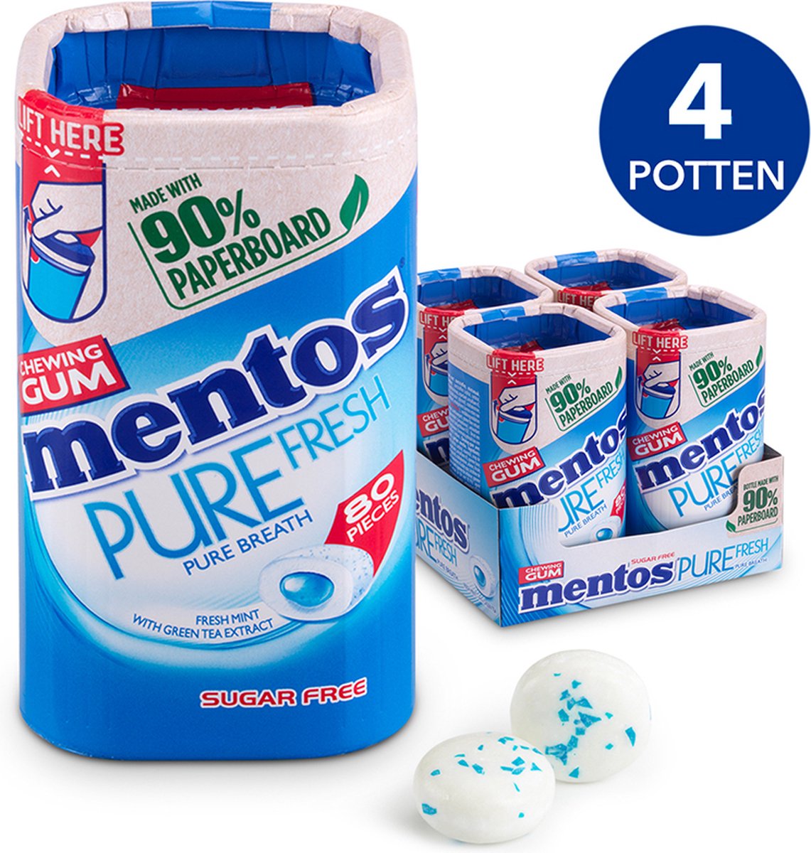 Mentos Pure Fresh - pure breath - suikervrije kauwgom - 80 stuks x 4 ...