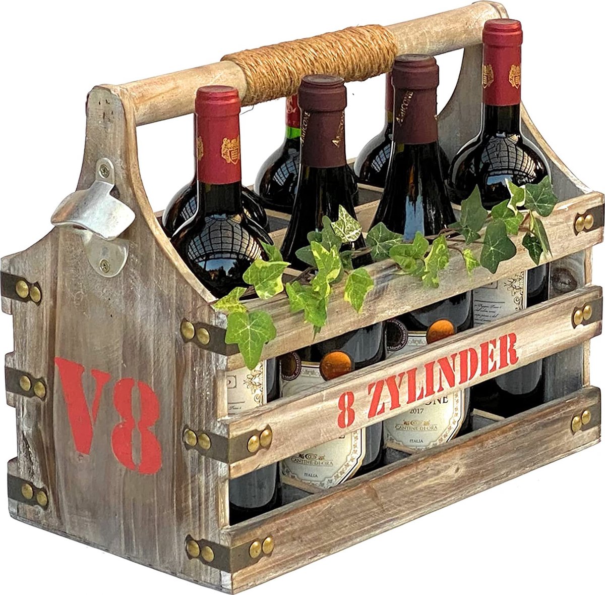 DanDiBo Wijnhouder 8 flessen flessenhouder hout V8 8 cilinder 96038 ...
