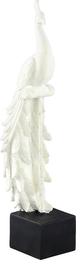PTMD Annelie White flocking poly statue peacock on base | bol