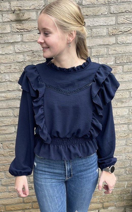 Ruffle blouse|Donkerblauw|Blouse dames|Kenmerkend aan de ruffles|Maat ...