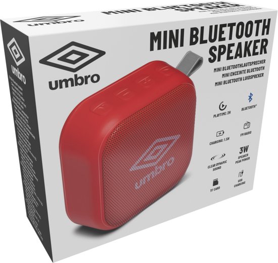 Umbro Mini Speaker - Draadloos - Met Lus - 400mAh - Zwart/ Rood | bol