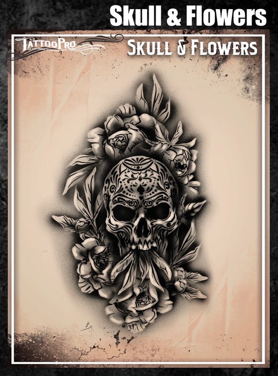 Wiser's Airbrush TattooPro Stencil – Skull & Flowers | bol