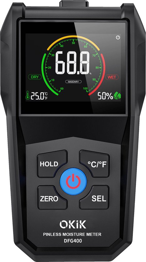 Okik Pinless Vochtmeter DFG400 - Hygrometer - LCD Display - Binnen ...
