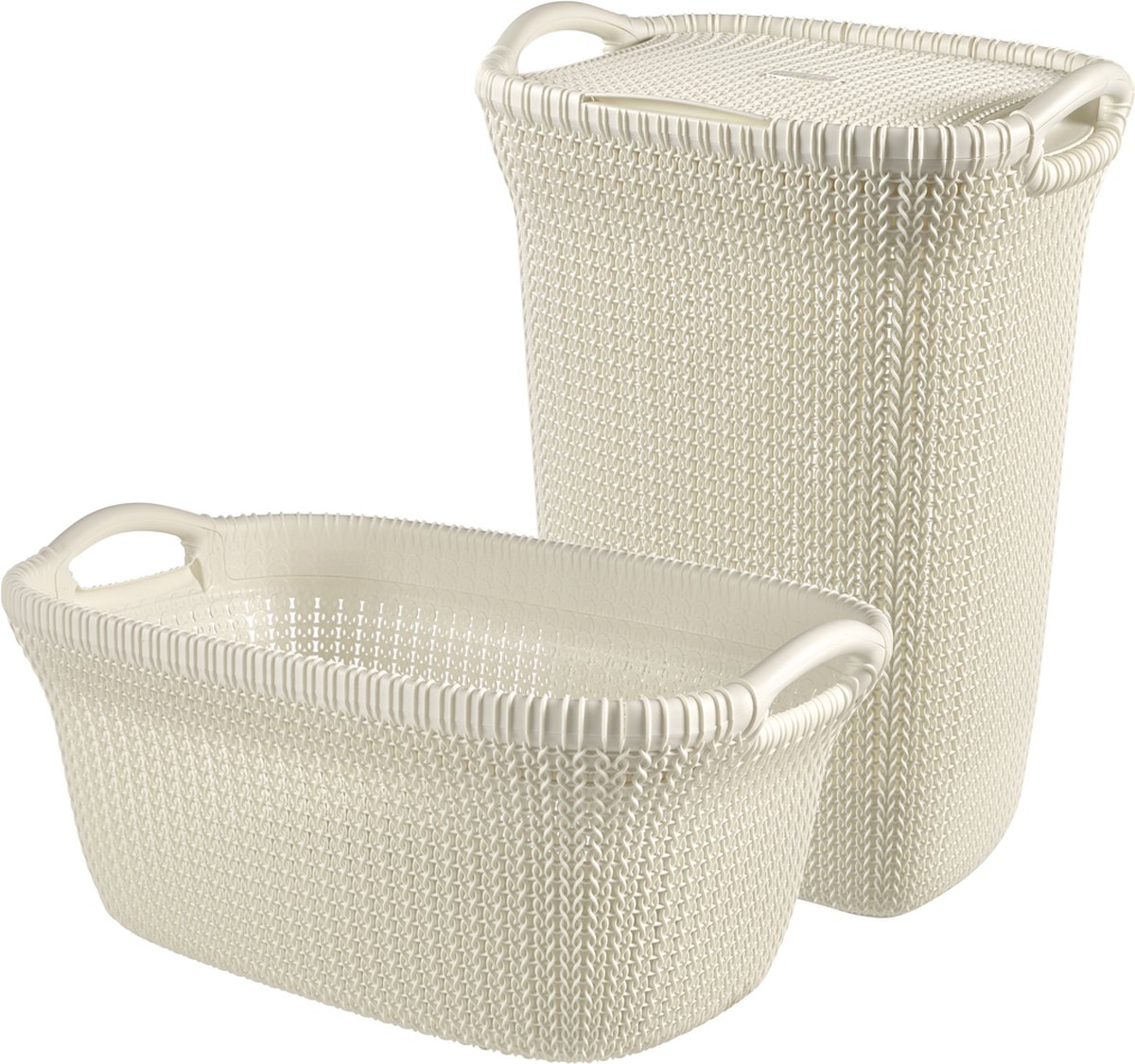 Curver Knit Wasmand met deksel 57L + Wasmand 40L - Gebroken wit | bol.com