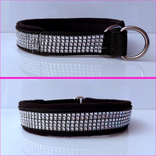 Sliphalsband zwart zilver bling halfcheck halsband | bol