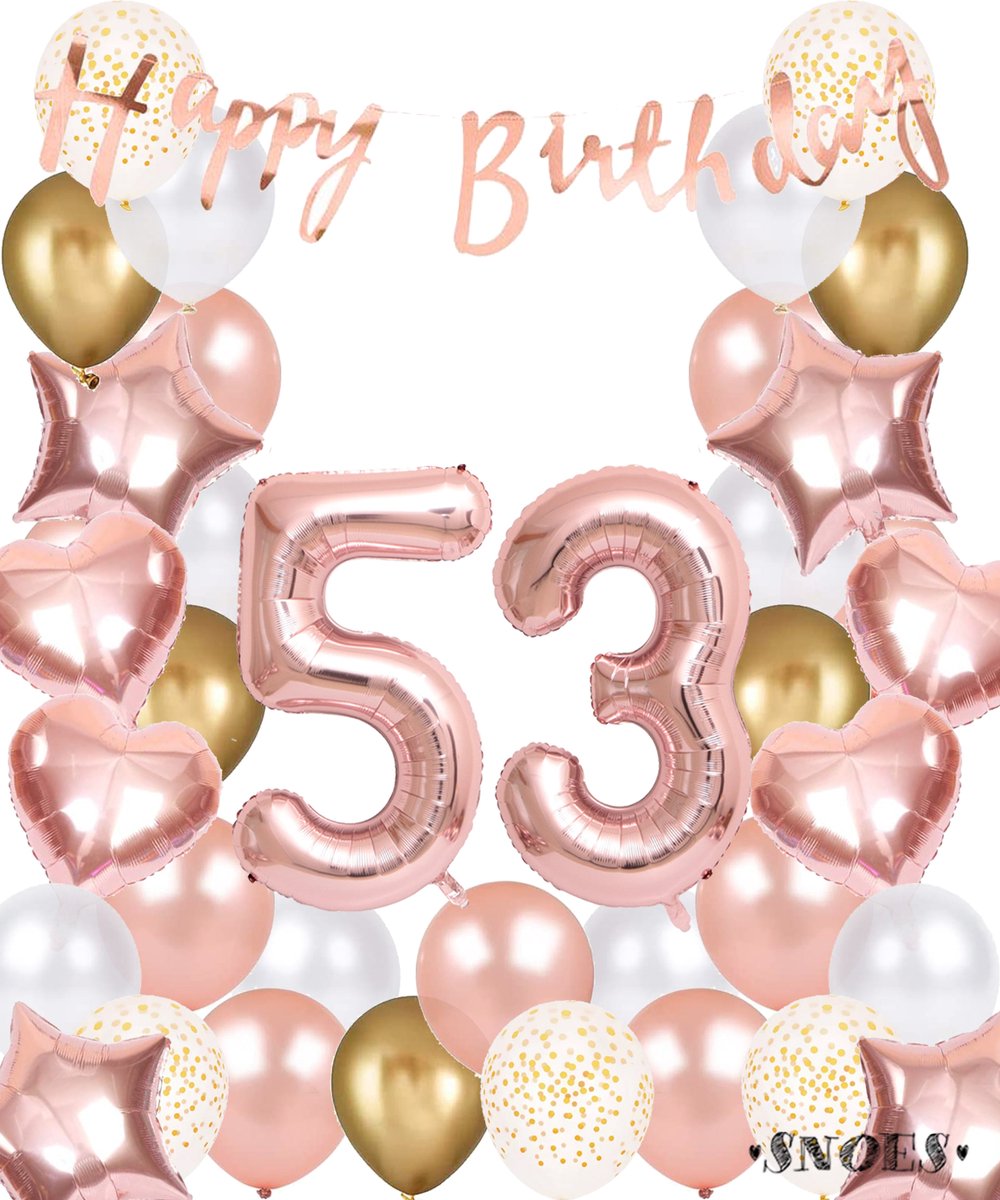 Snoes Ballonnen 53 Jaar Rose Gold White Dots - Compleet Feestpakket met ...
