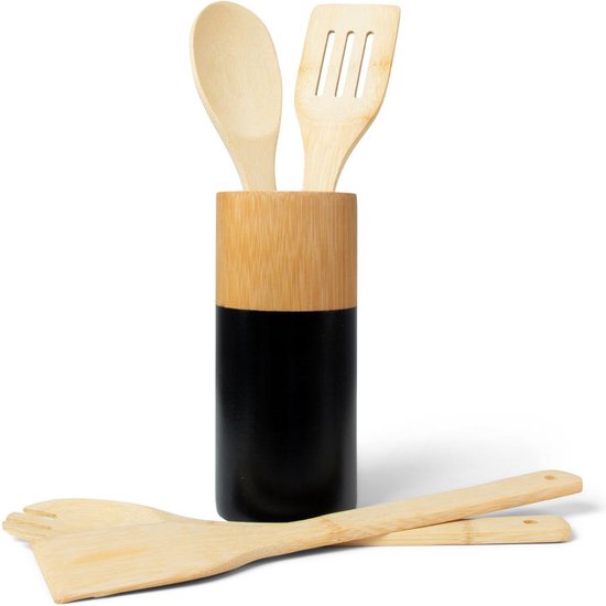 SENZA Bamboe Keukengerei In Houder Zwart | bol