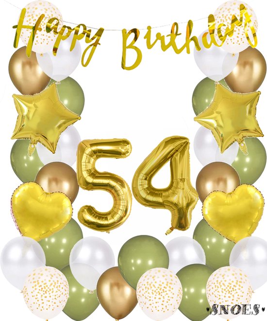 Snoes Ballonnen 54 Jaar Wit Olijf Groen Goud Mega Ballon - Compleet ...