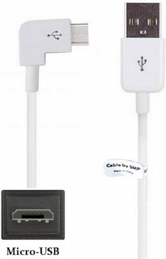 Haakse 1,0 m Micro USB kabel. Wite oplaadkabel. Laadkabel snoer geschikt voor o.a.... | bol
