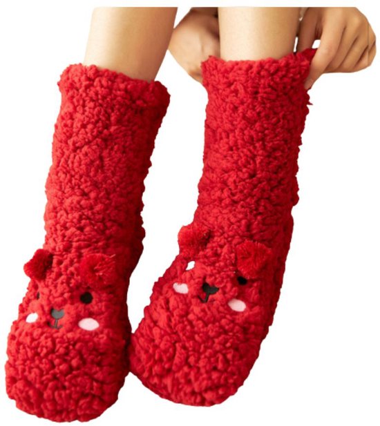 Sloffen dames - warme sloffen beer rood - huissloffen - mt 36/40 - anti ...