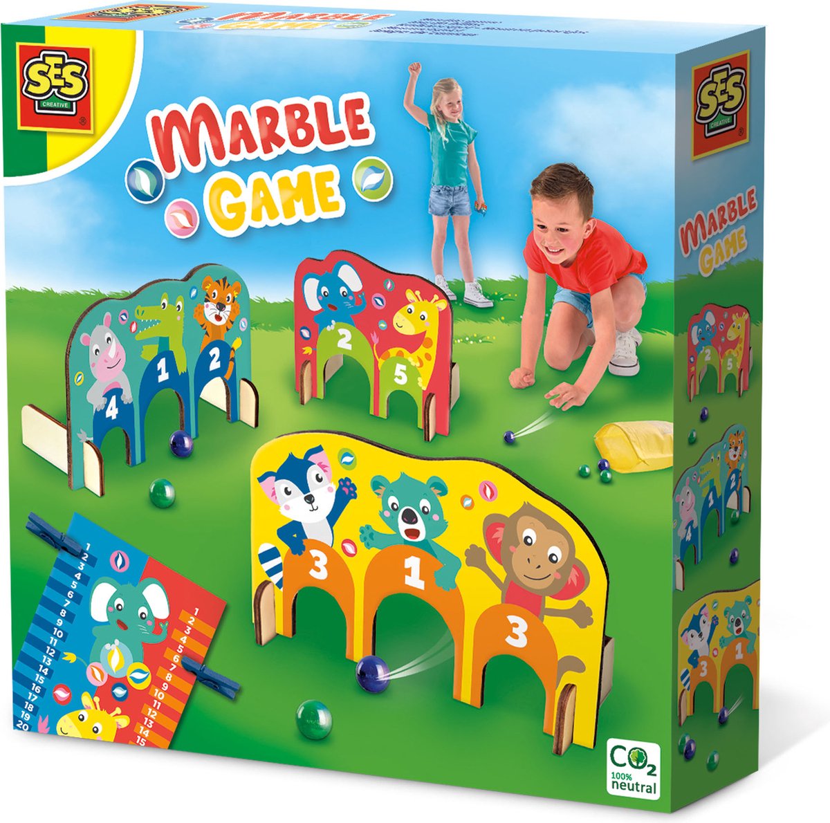 SES - Knikker spel - Houten poortjes - herbruikbare scorekaart - met ...