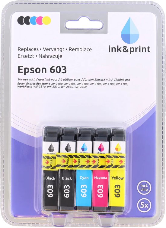 Ink & Print inktcartridges - Espon 603 - 5 Pack - Kleuren Zwart,Blauw ...