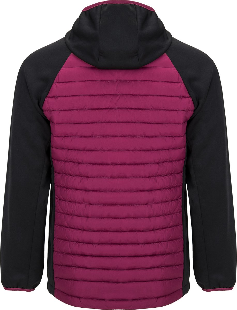 Zwart / Donker rode jas van gewatteerde EN soft shell stof met raglan ...