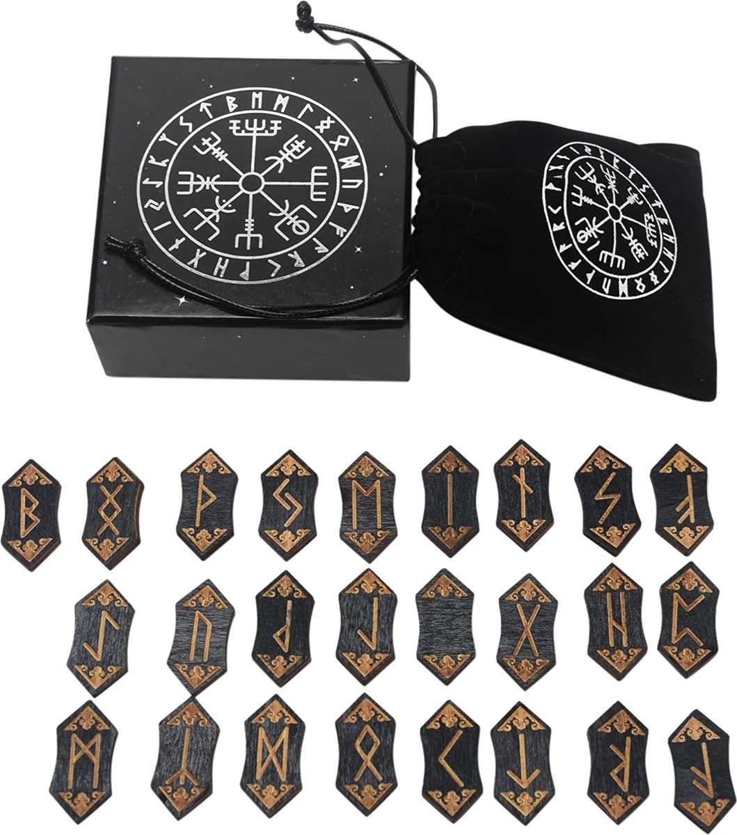 25Pcs Gegraveerde Magic Rune Stones Handgemaakte Nordic Houten Rune set ...