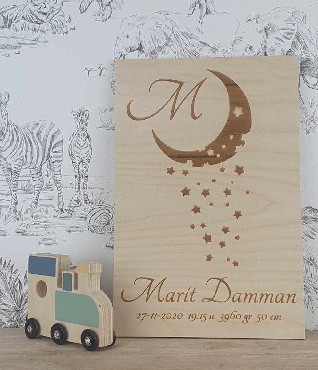 Geboorteposter - Gepersonaliseerd Kraamcadeau met Naam - Houtenposter - Babycadeaus -... | bol.com