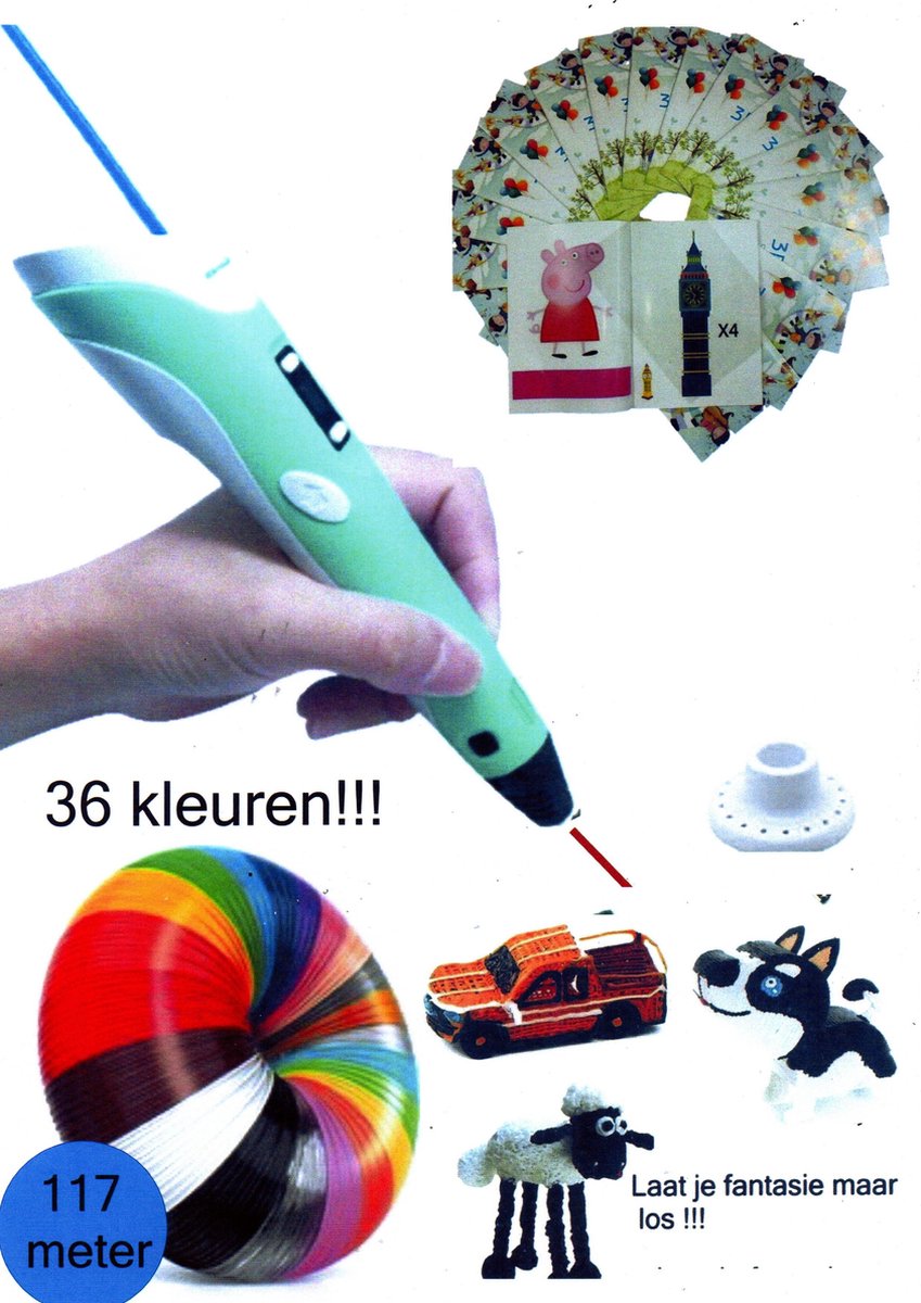 3Dpen XXL set -COMPLEET 36 - Inclusief 117 Meter Filament in 36 kleuren ...