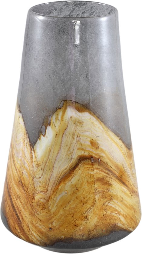 PTMD Saman Amber solid glass vase yellow wavy round S | bol.com