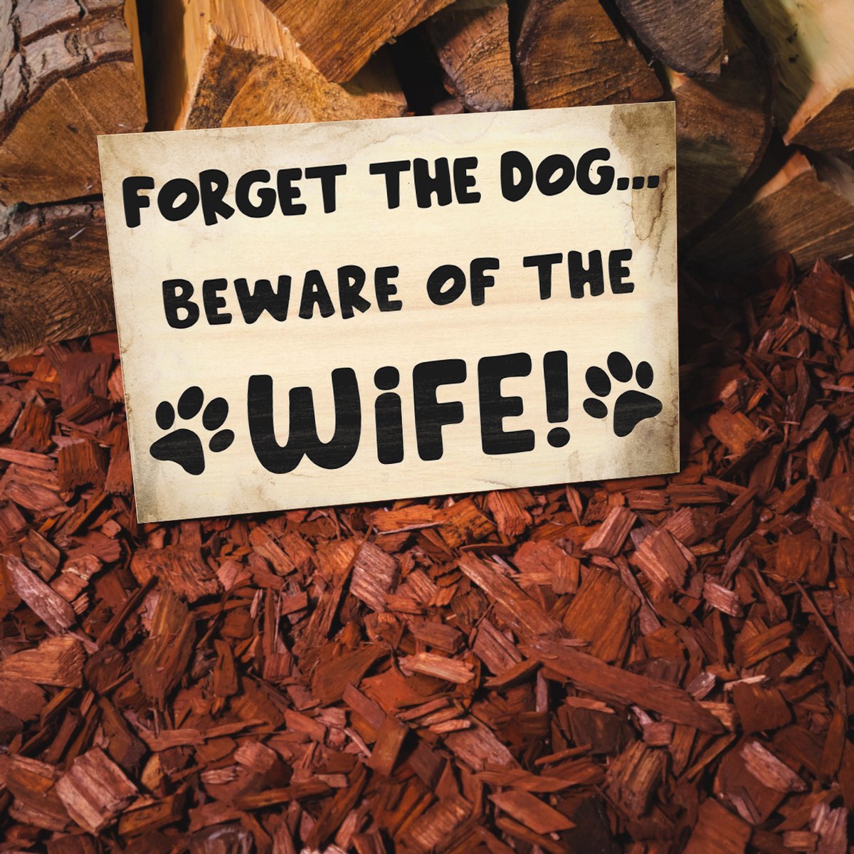 Spreukbord - Forget The Dog Beware Of Wife - Hout - Vintage - Grappig ...