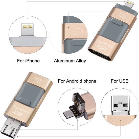 Xd Xtreme USB stick 128GB - 3 in 1 Flashdrive - micro USB - 8 pin | bol