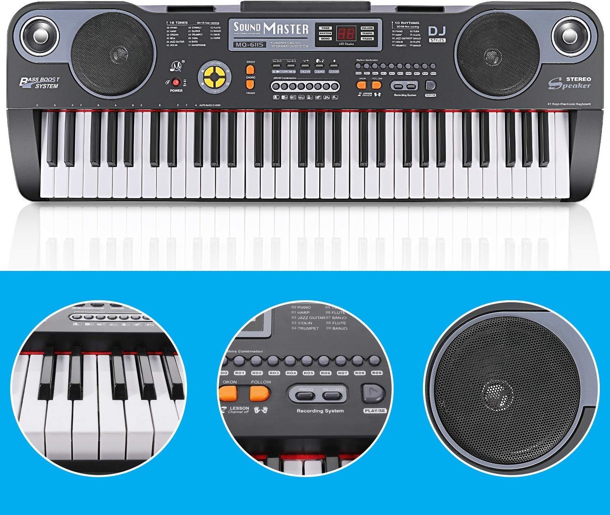 K IKIDO Piano Keyboard - 61 Aanslaggevoelige Toetsen en Speakers ...