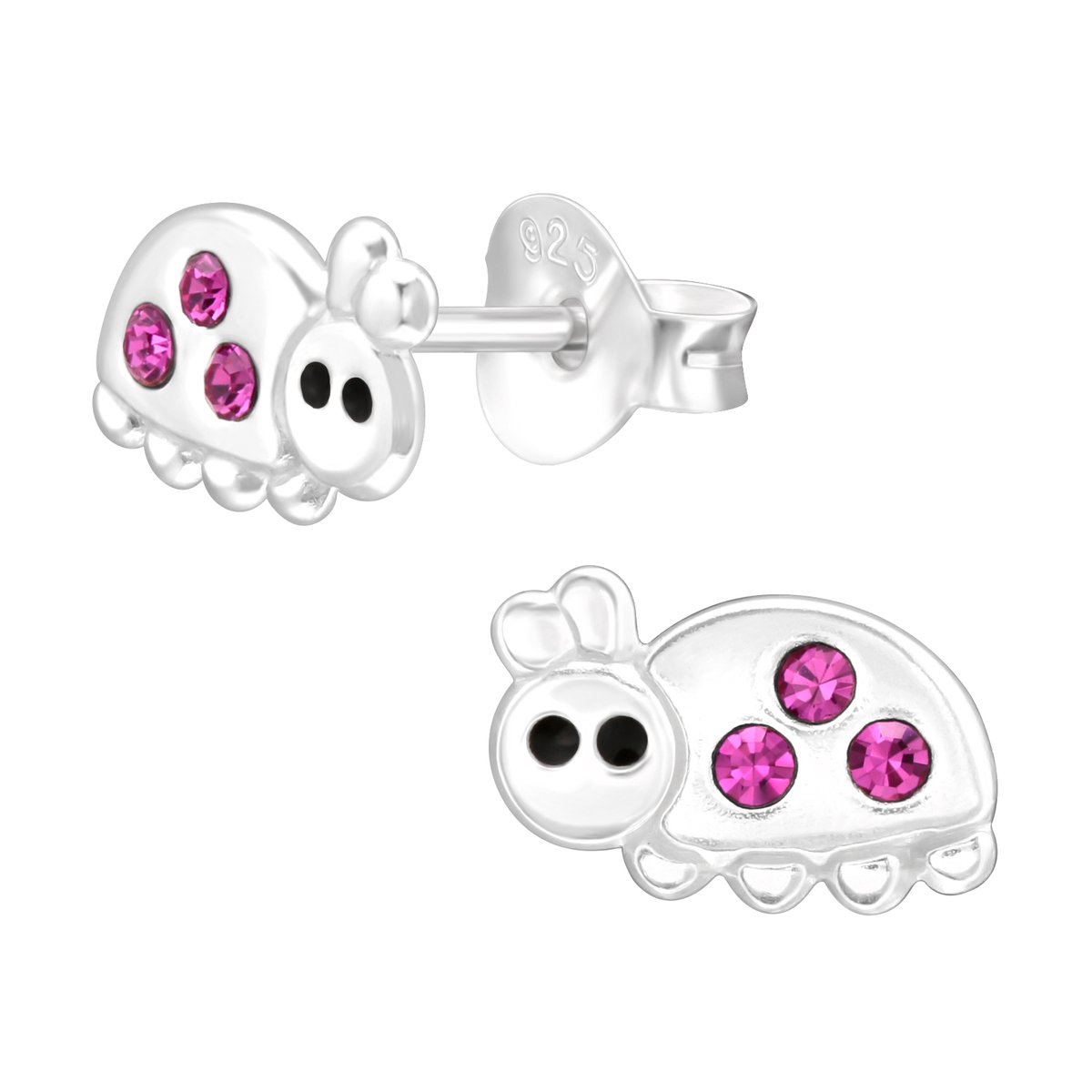 Joy|S - Zilveren lieveheersbeestje oorbellen - 8 x 5 mm - zilver met magenta roze... | bol.com