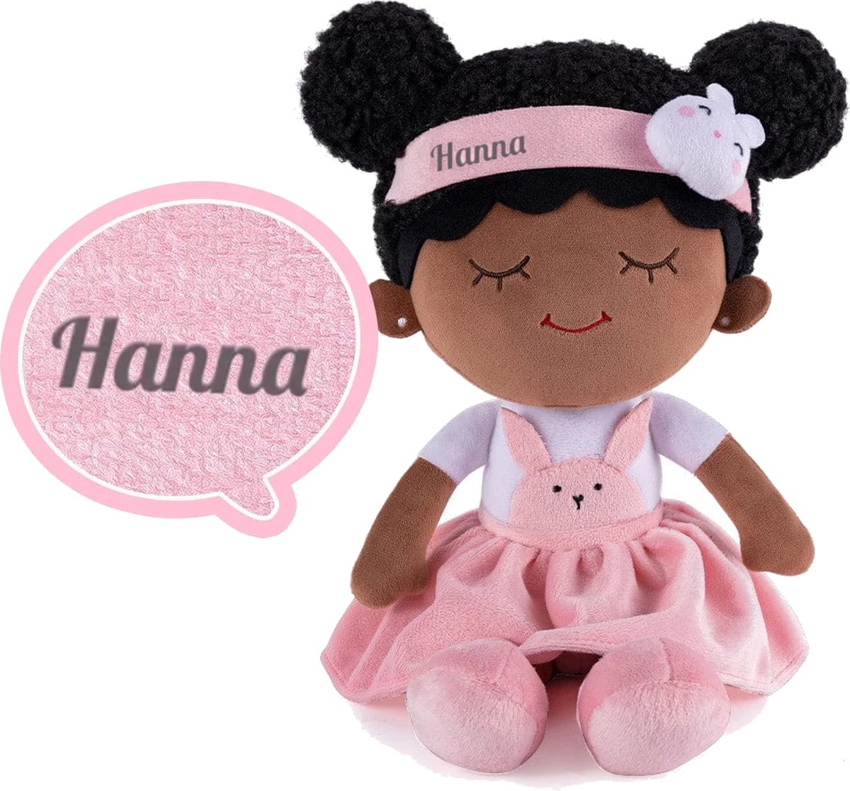 Sandra's Poppenkraam - Hanna - Knuffel pop - konijntje - roze - donkere ...