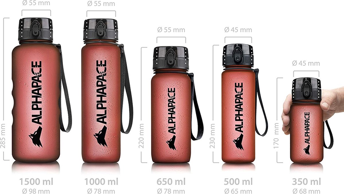 ALPHAPACE Drinkfles 1500ml, antilek BPA vrij waterflesje met een ...
