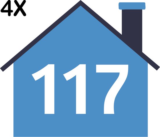 Containerstickers Huisnummer "117" - 25x21,5cm - Blauw Huis met Wit ...