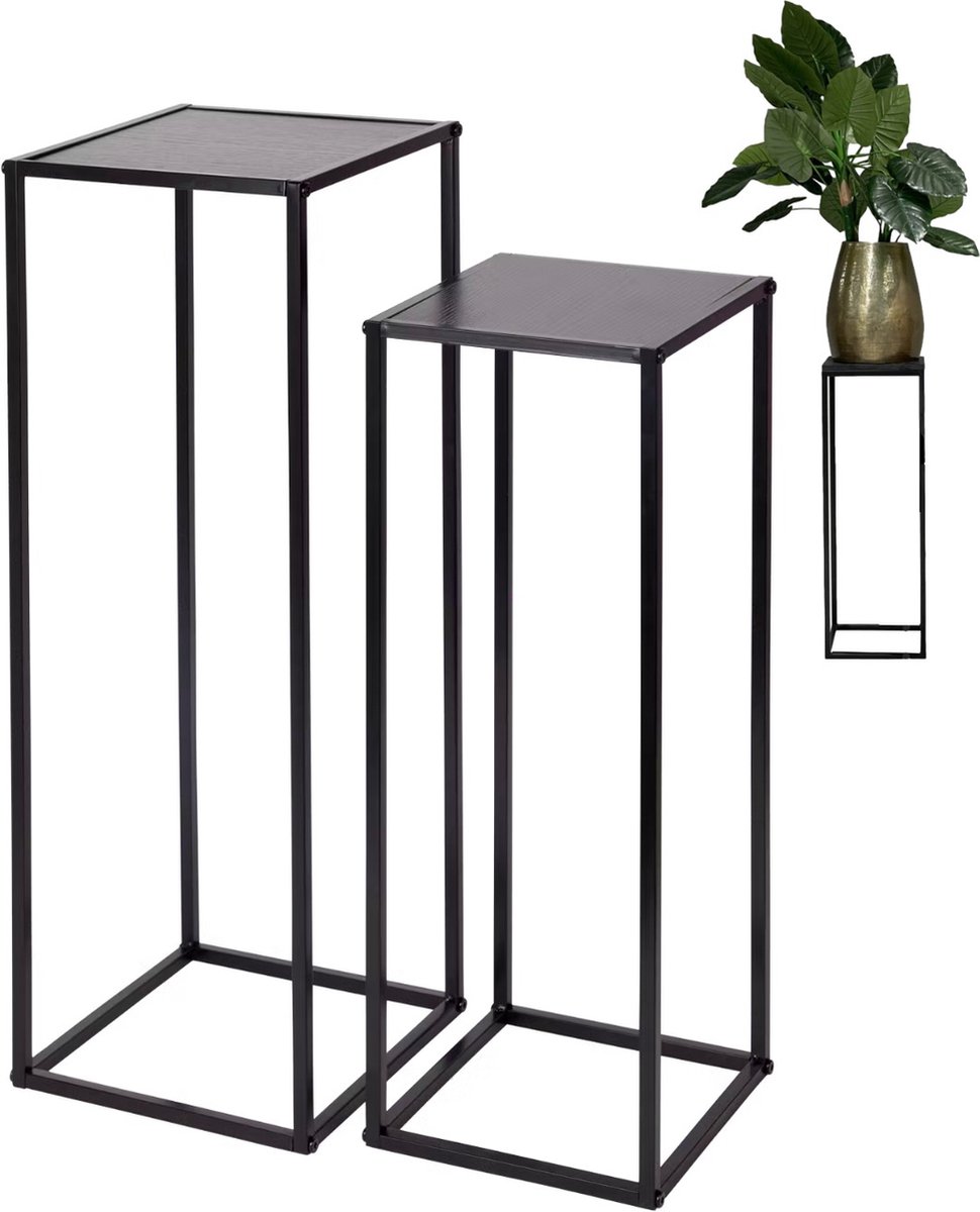 Plantenzuil - Bijzettafel zwart - Plantentafel - Plantenstandaard - Set ...