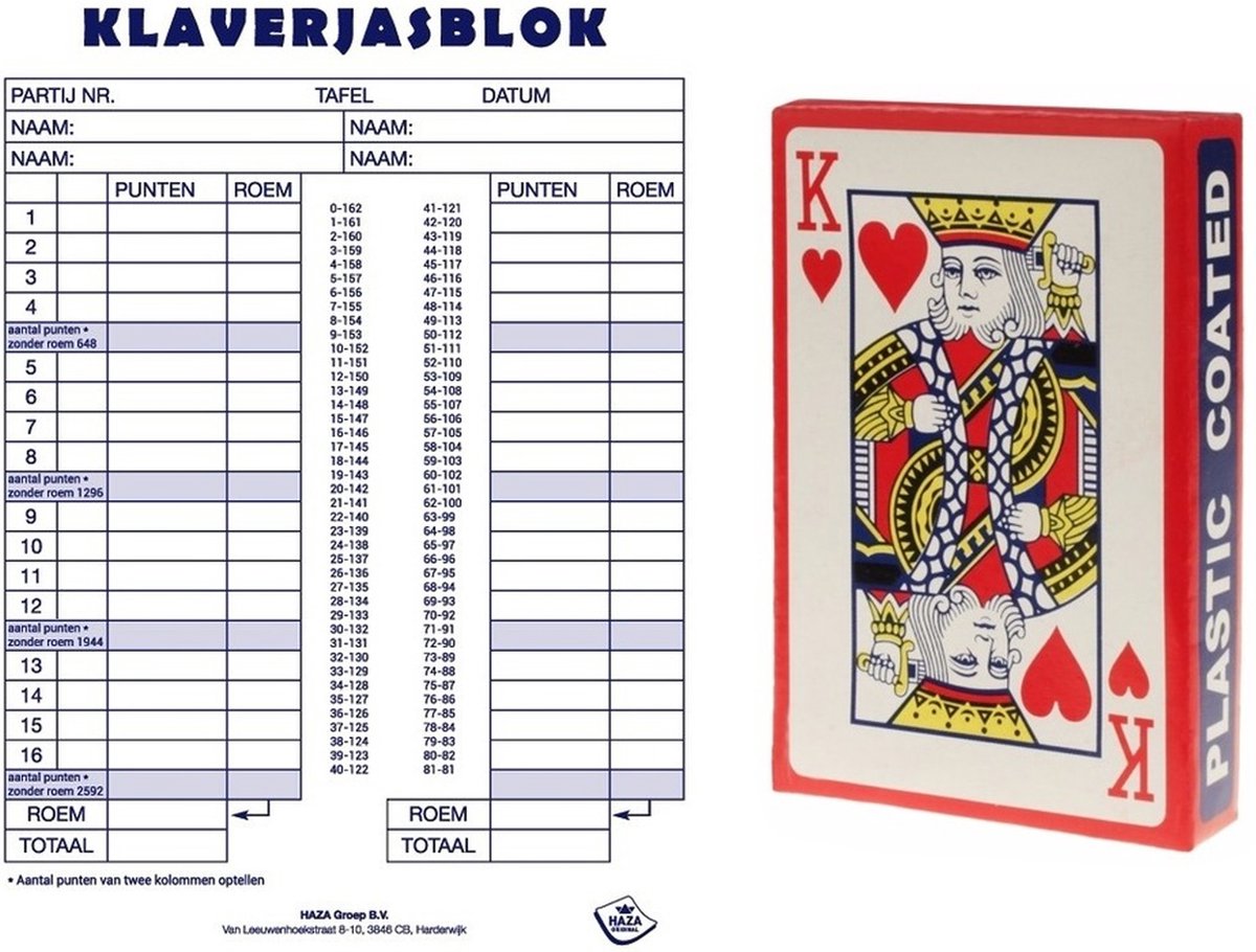 Scoreblok Klaverjassen spel 50 vellen met 2x pakje speelkaarten | Games ...