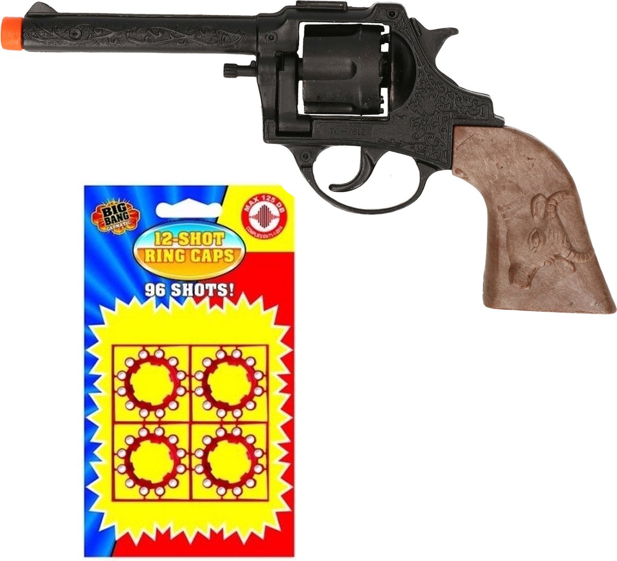 Cowboy speelgoed revolver/pistool metaal 12 schots met plaffertjes ...