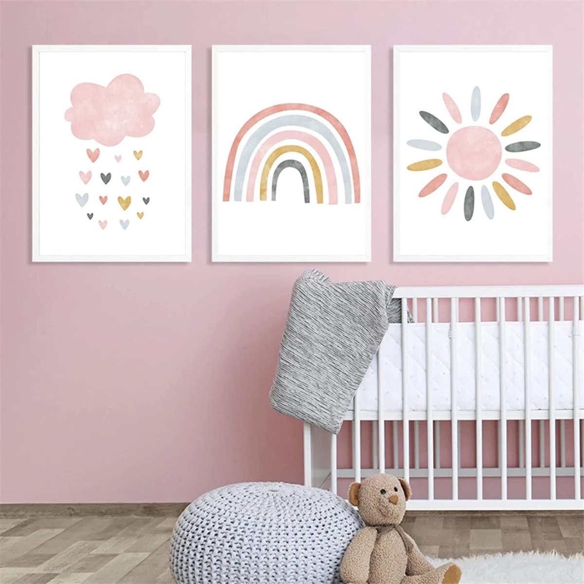 EXQULEG Set van 3 posters regenboog wolken olifant kinderkamer ...