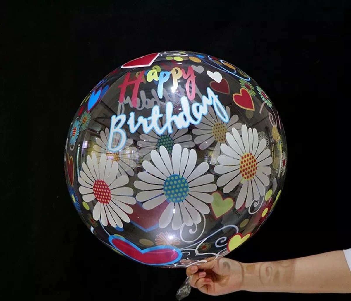 Doorzichtige plastic bal/ballon Happy Birthday Flowers - ballon - bal ...
