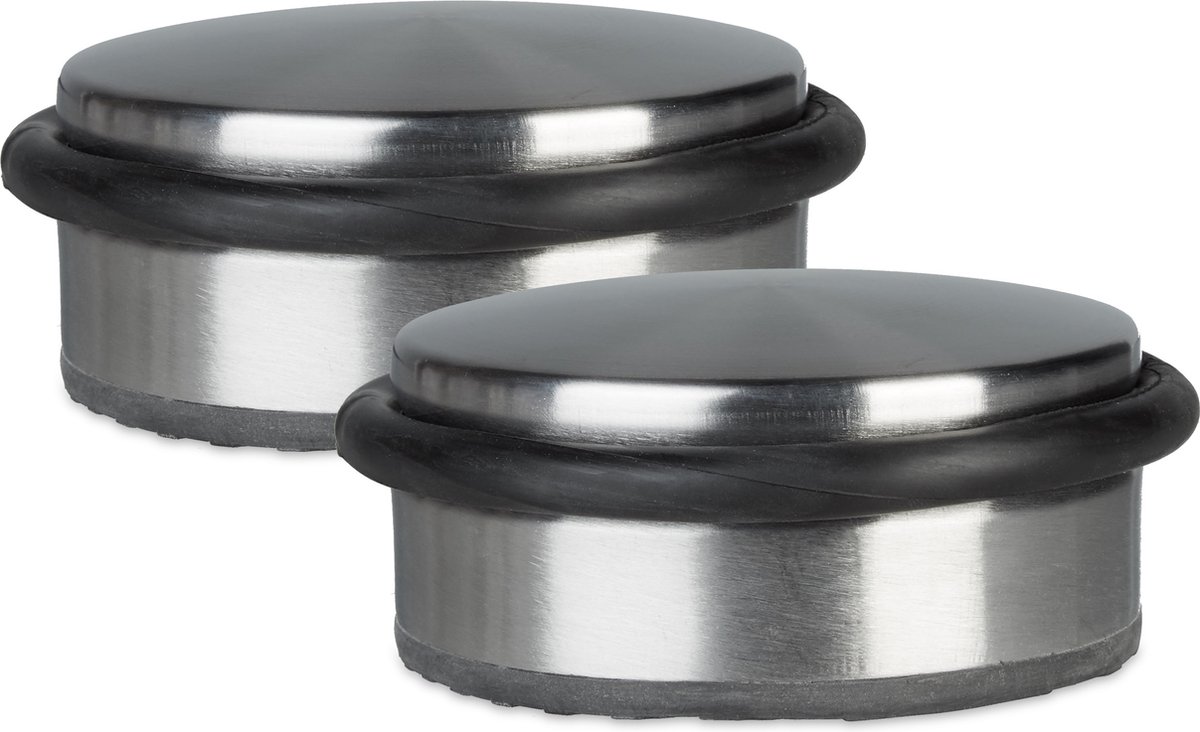Relaxdays 2x deurstopper rvs - deurstop vloer - rondom rubberen ringen ...