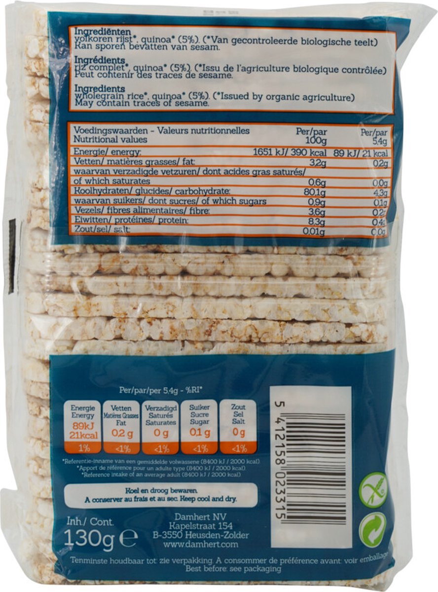 3x Damhert Biofood Maiswafels Quinoa Biologisch 130 gr | bol.com