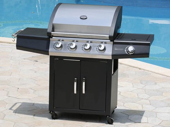 Barbecue op gas met 4 branders en 1 réchaud aan de zijkant 143 x 54 x ...