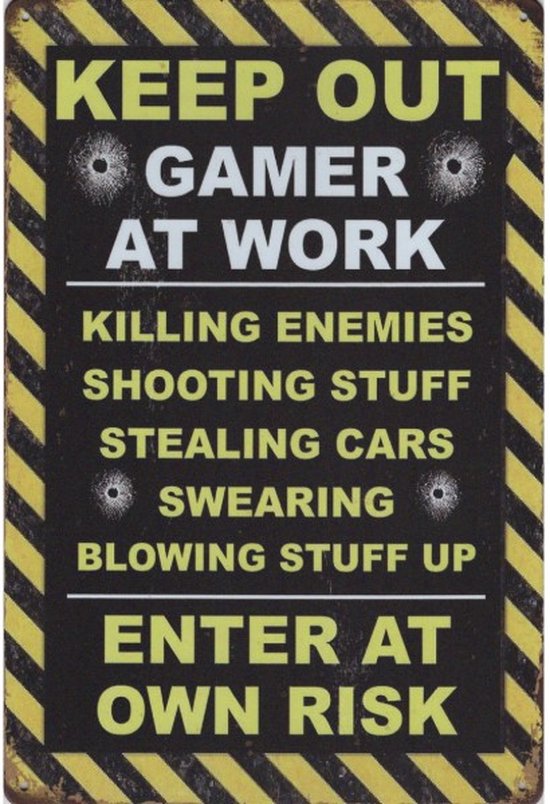 Panneau mural Humour Warning - Keep Out Gamer At Work Entrez à vos ...