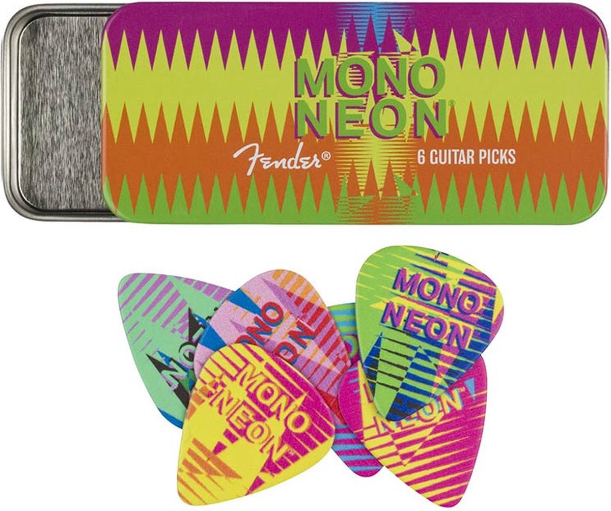 Fender - MonoNeon - opbergblikje met 6 medium plectrums | bol.com