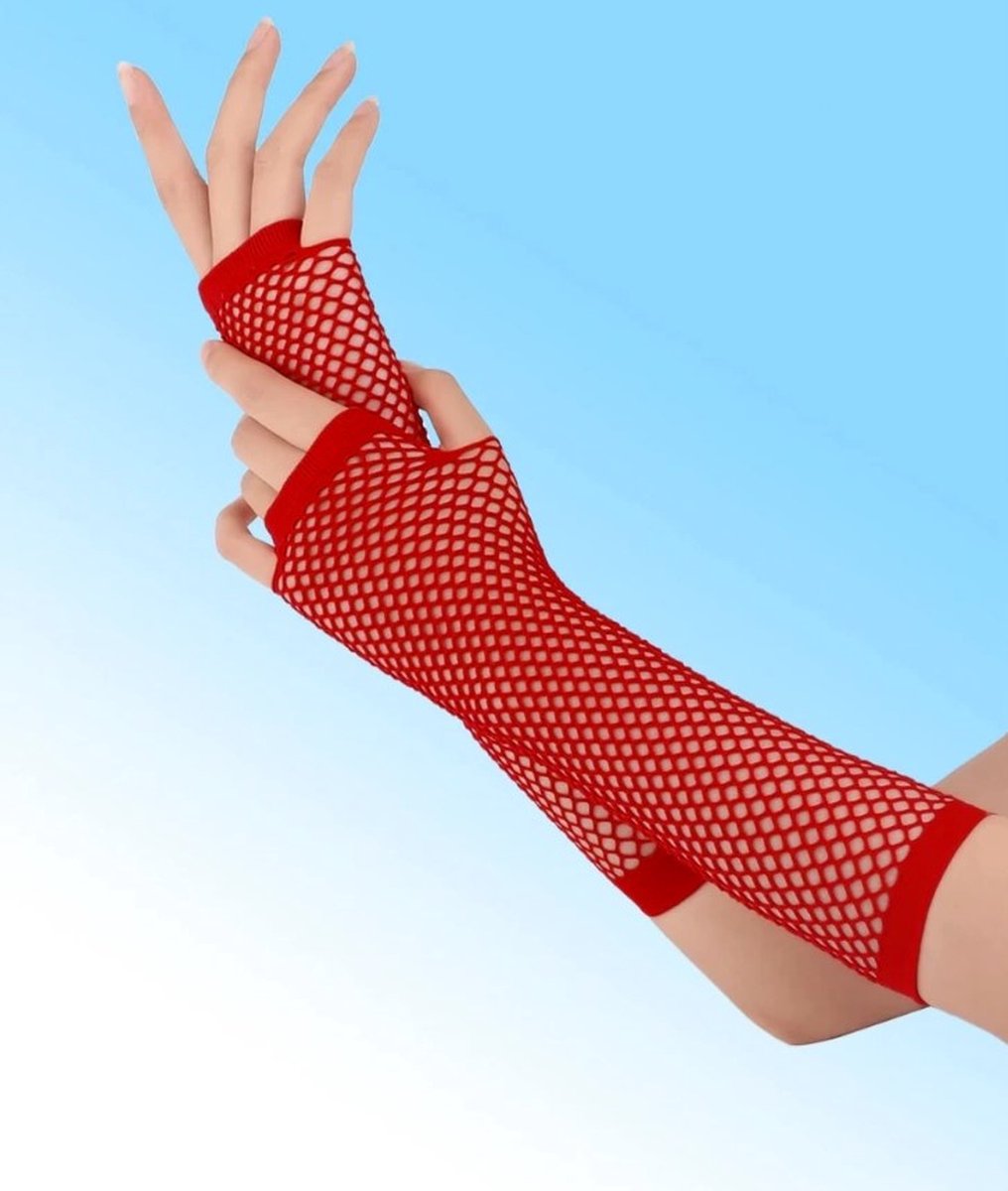 Vingerloze Lange Visnet Handschoenen ROOD dames | One Size | Carnaval ...