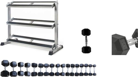 Gewichten set compleet - Dumbbells set - Hexagon - 2 kg tot en met 22,5 ...