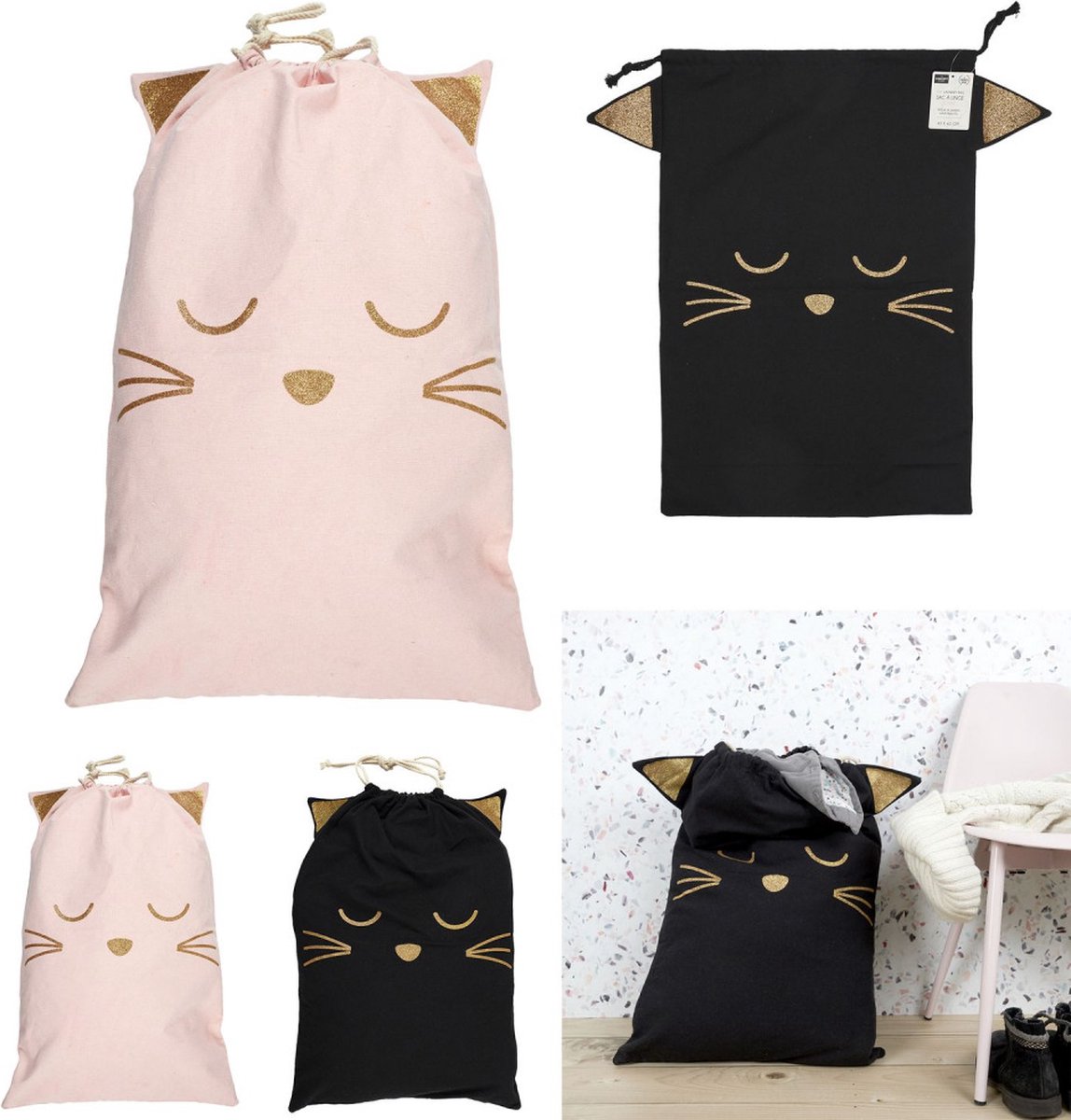 Grote Waszak met kat print - Wasgoed Opbergtas met Trekkoord - Kinderen ...